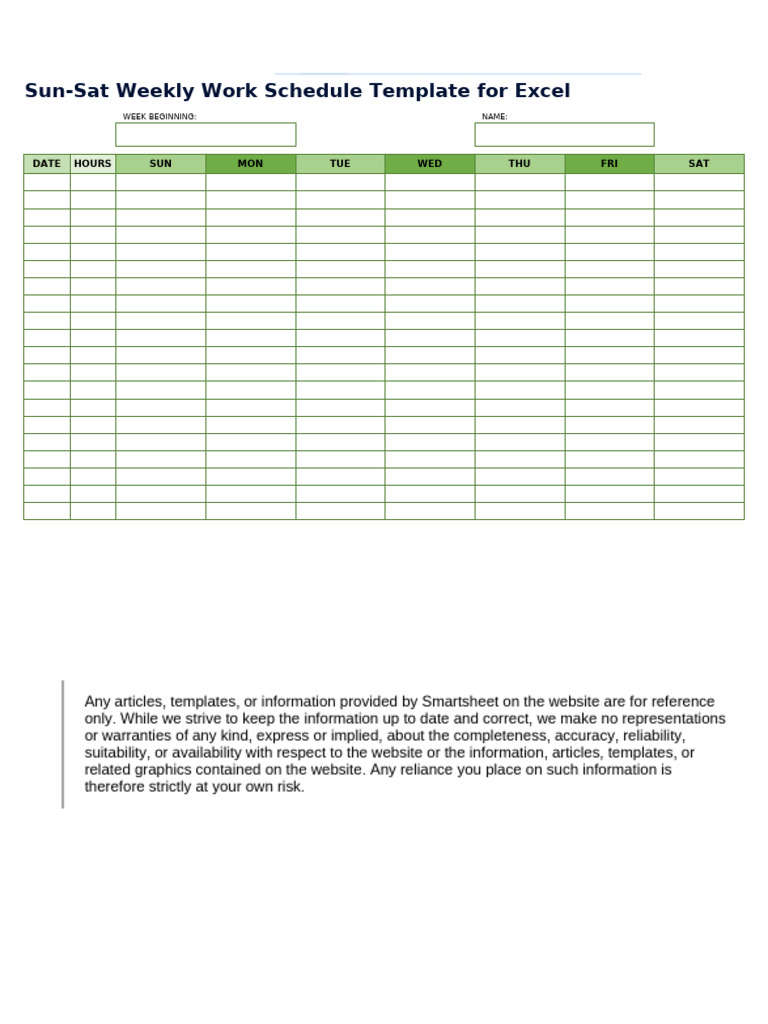 Weekly Work Schedule Template Excel | PDF
