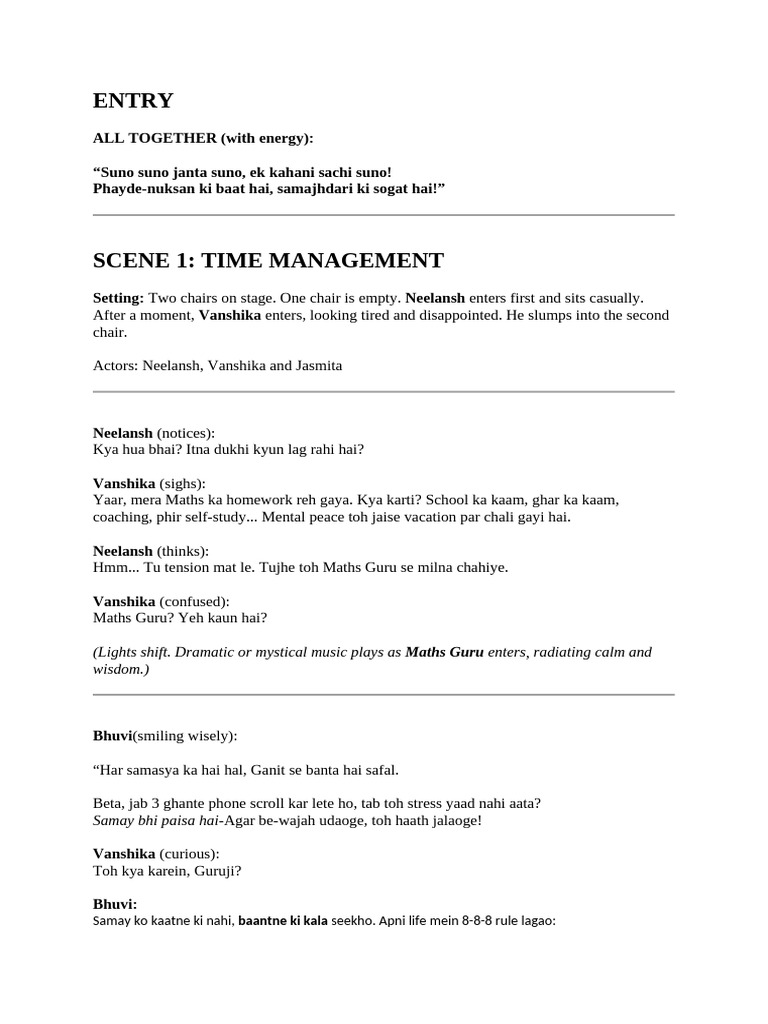 Nukkad Natak Rehearsal Shorterned Script | PDF