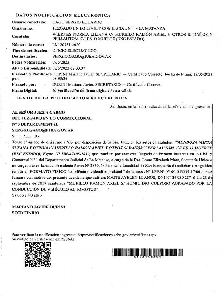 Oficio Civ 1 - Murillo | PDF