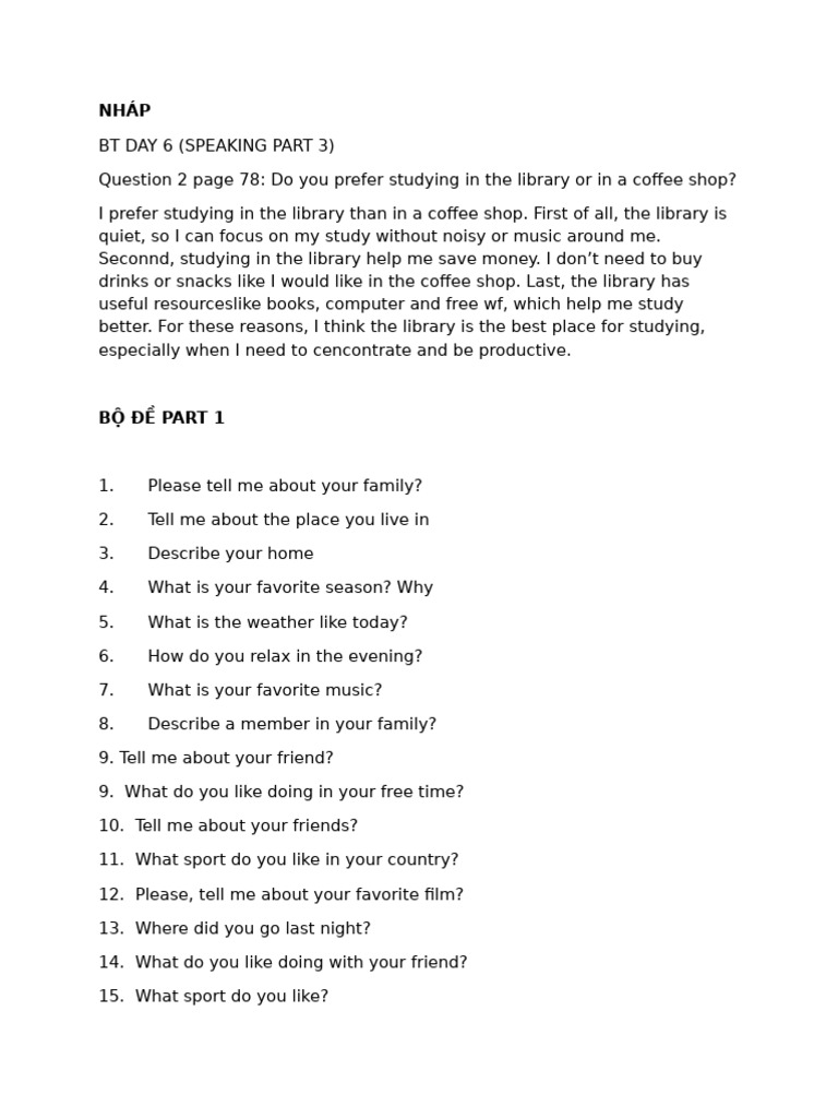 Library vs. Coffee Shop Study Preferences | PDF