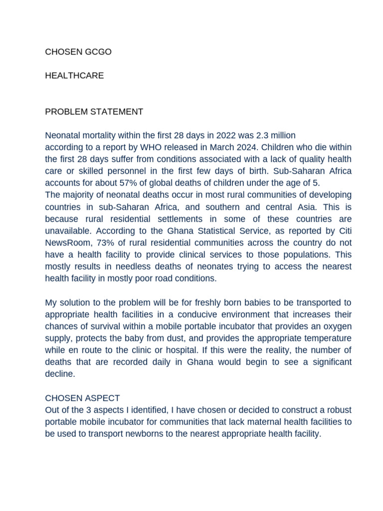 Chosen Gcgo Revised Problem Statement-2 | PDF | Neonatal Intensive Care Unit | Health Care