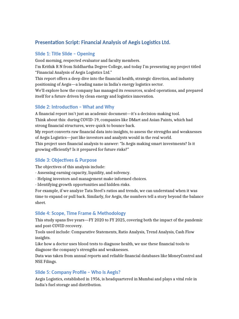 Presentation Script Aegis Logistics | PDF | Logistics | Liquefied Petroleum Gas