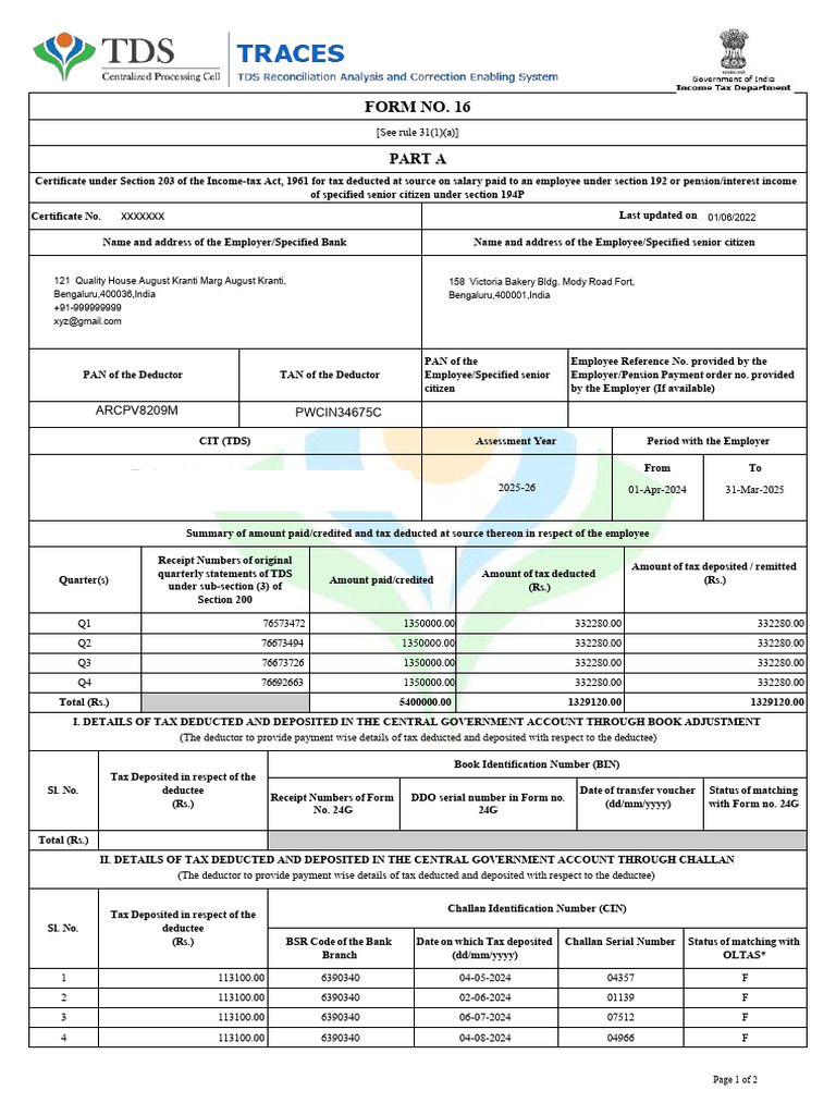 Form 16 Am Ith Vishwanath PDF | PDF | Taxes | Income