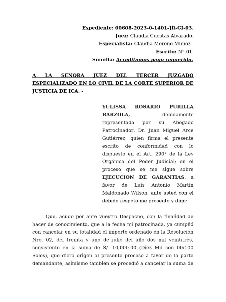Acreditación de Pago en Proceso Civil | PDF