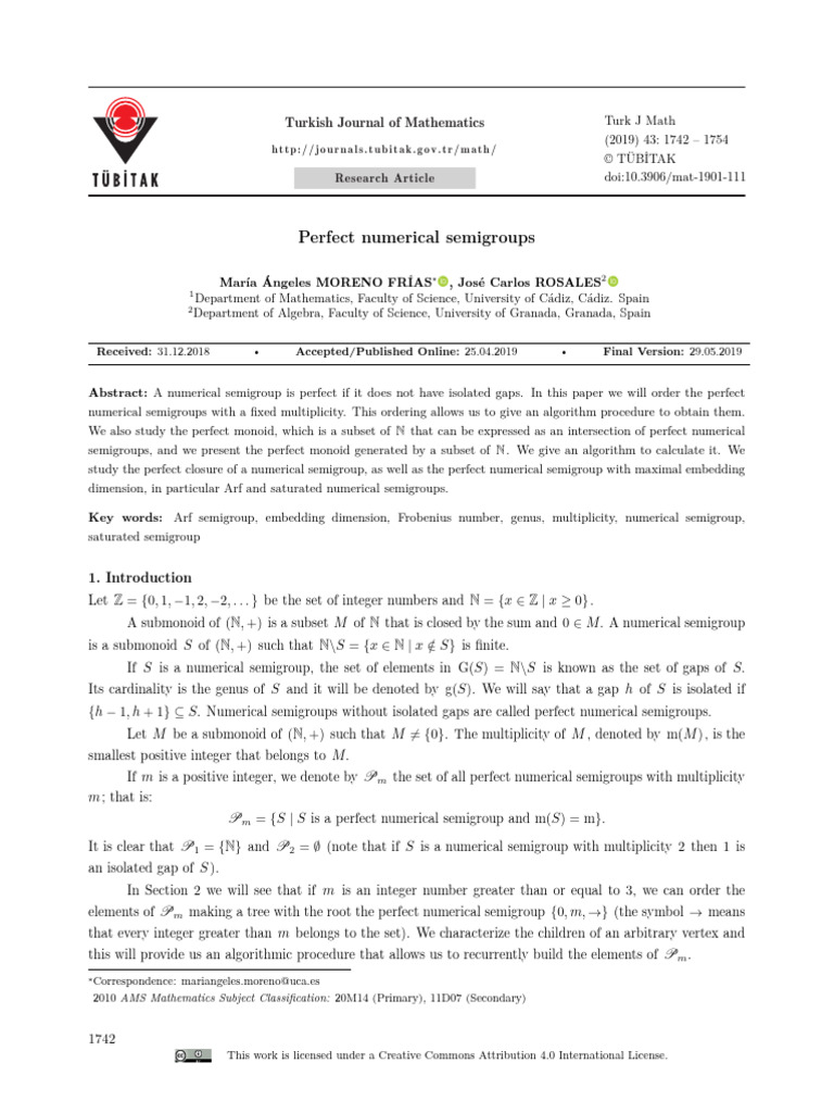 Perfect Numerical Semigroups | PDF | Theorem | Mathematical Concepts
