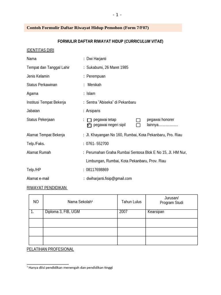 Formulir Daftar Riwayat Hidup Pemohon | PDF