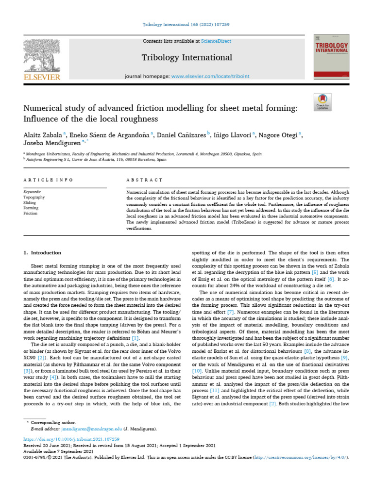 Advanced Friction Modeling in Metal Forming | PDF | Surface Roughness ...