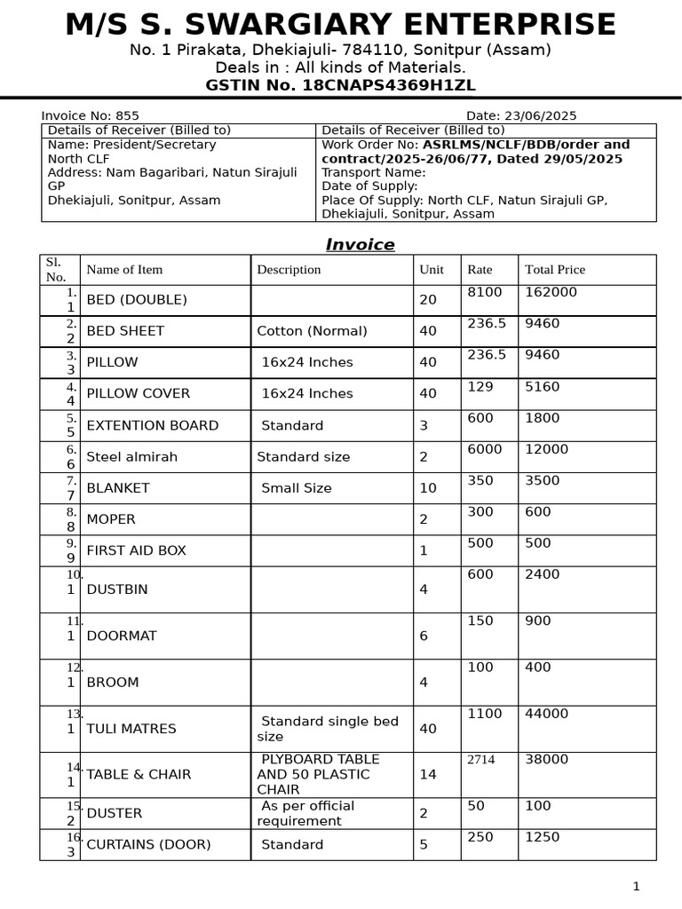 Syam Swargiary Enterprice Invoice | PDF