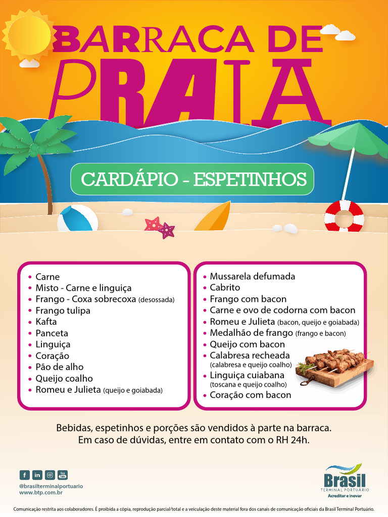 Cardápio Espetinhos - Barraca de Praia BTP | PDF