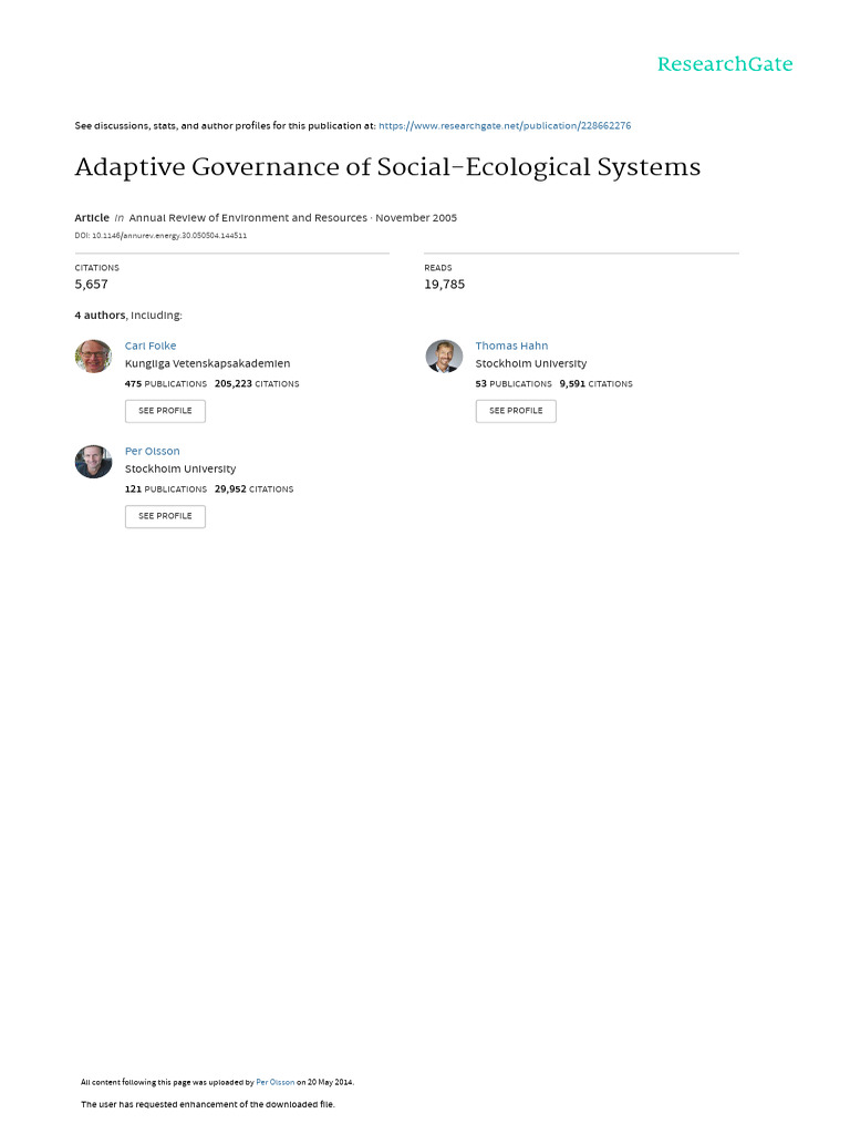 Adaptive Governance of Social-Ecological Systems | PDF | Ecological ...
