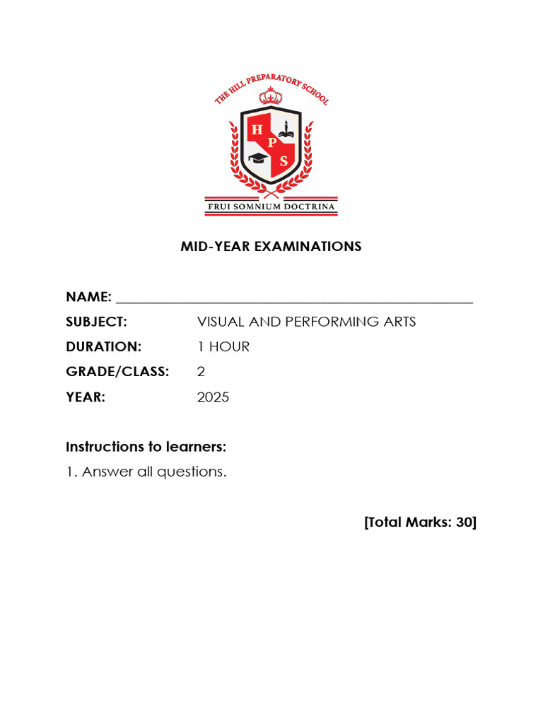 Grade 2 Visual and Performing Arts Exam | PDF | Orchestras | Musical ...