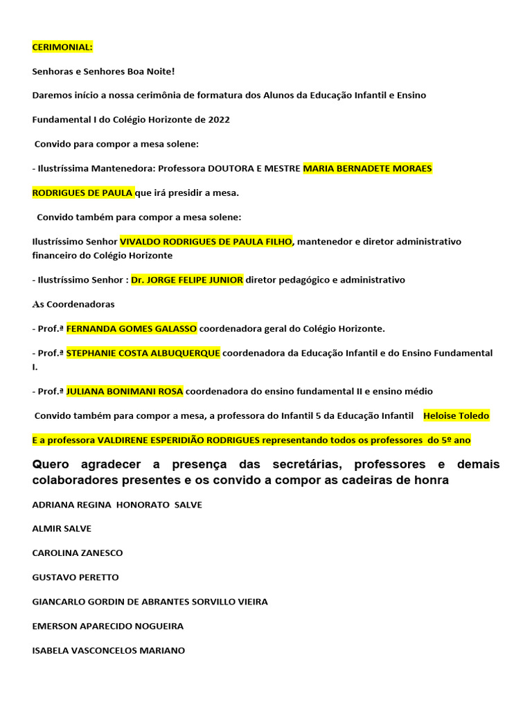 Protocolo Formatura Ef | PDF