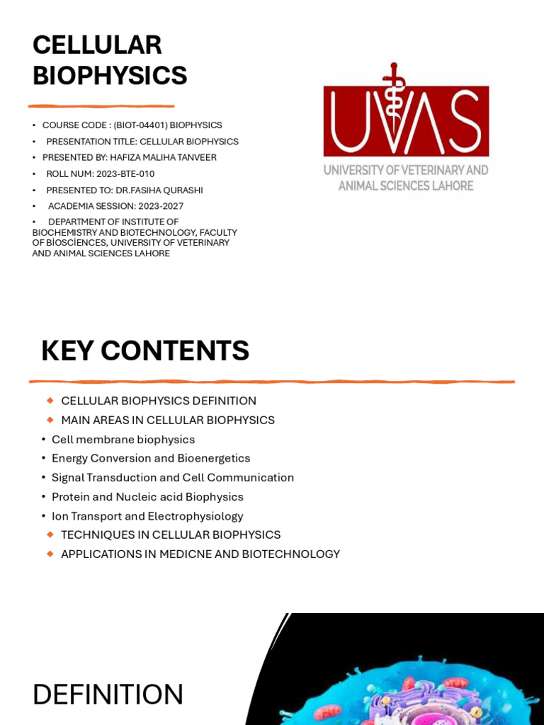 Cellular Biophysics: of Biosciences, University of Veterinary | PDF ...