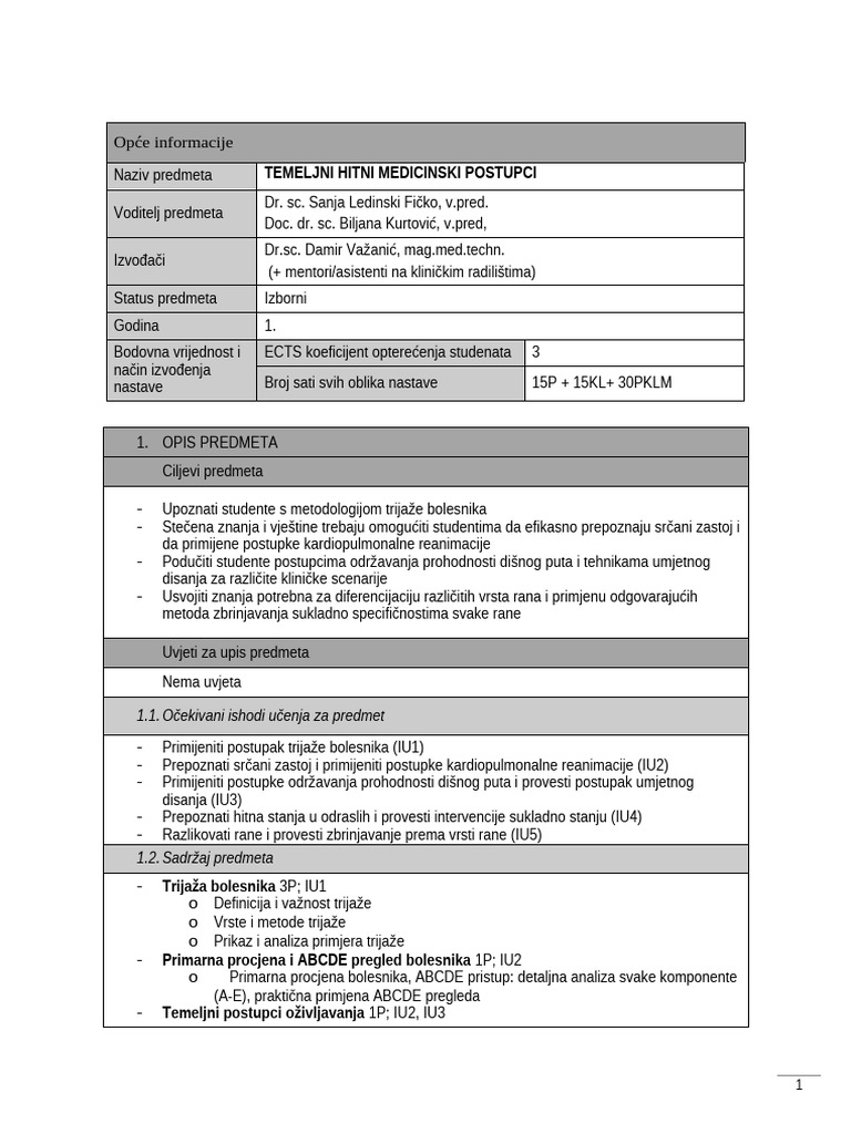 Temeljni Hitni Medicinski Postupci | PDF