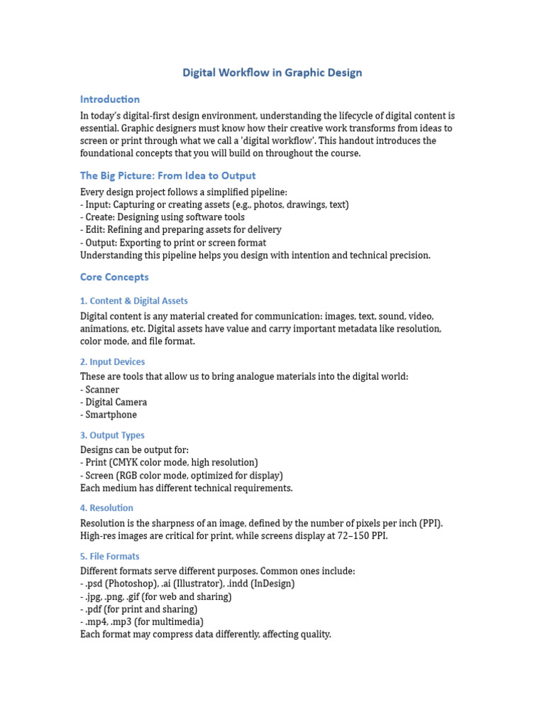 Graphic Design Digital Workflow Handout | PDF | Image Resolution | Adobe Photoshop