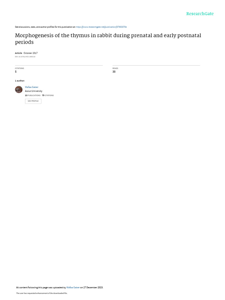 Morphogenesis of The Thymus in Rabbit | PDF | Thymus | Common Carotid ...