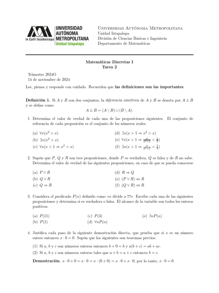 Tarea 2 de Matemáticas Discretas para Computación | PDF | Lógica | Lógica matemática