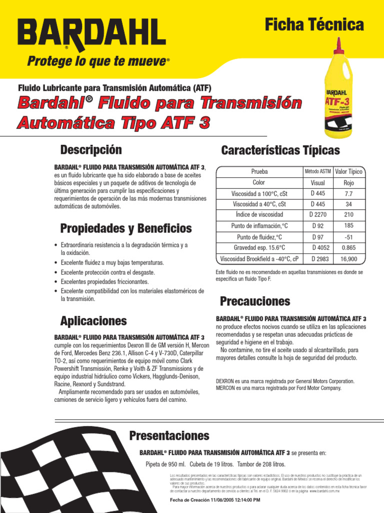 Fluido Bardahl ATF 3 para Transmisiones | PDF | Lubricante | Vehículos