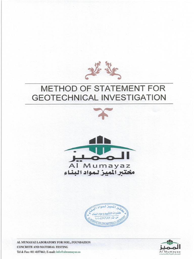 Geotechnical Investigation Method Statement | PDF | Geotechnical ...