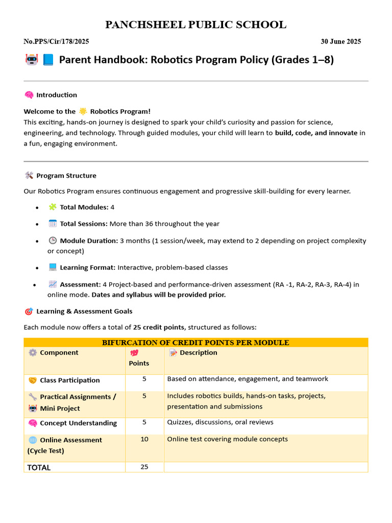 Robotics Program Policy for Grades 1-8 | PDF | Learning | Cognition