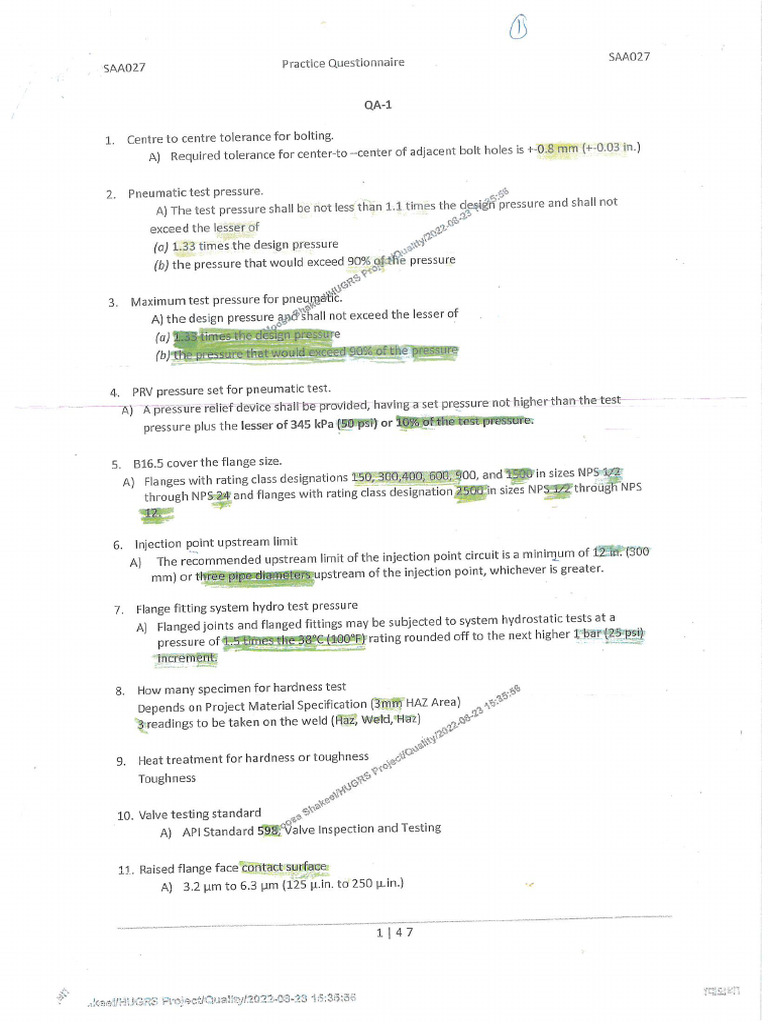 Piping CBT New Questionnaire | PDF