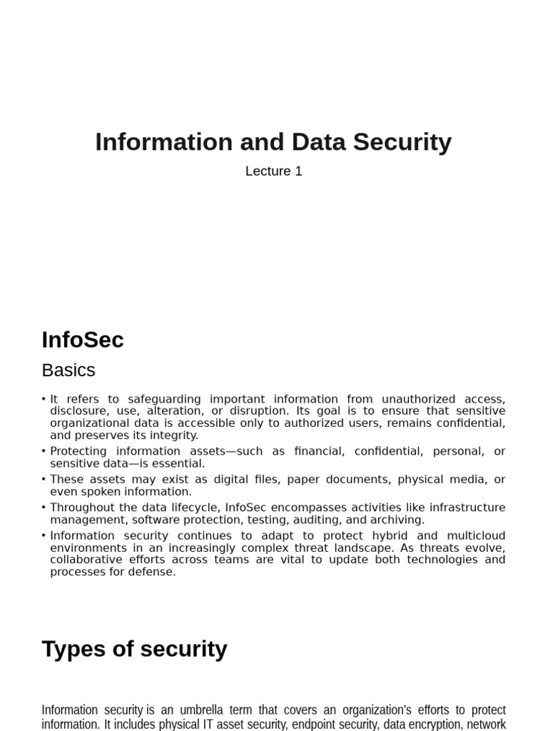 Lecture 1 - Information Security (InfoSec) | PDF | Security | Computer Security