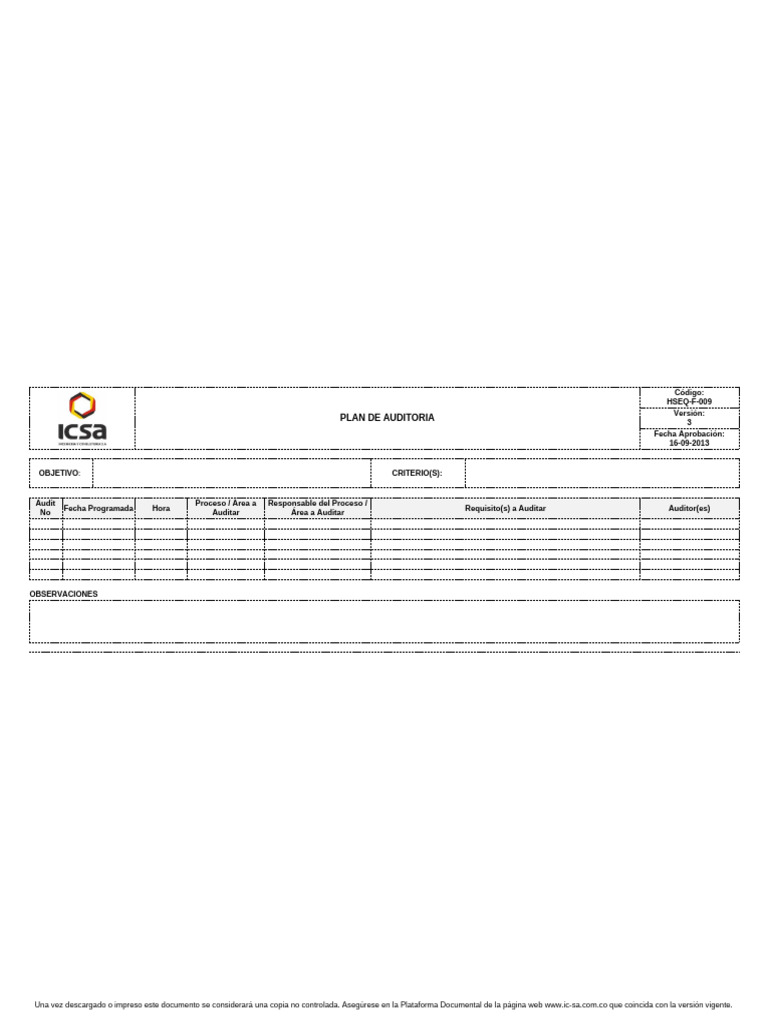 HSEQ F 009 Plan Auditoría | PDF