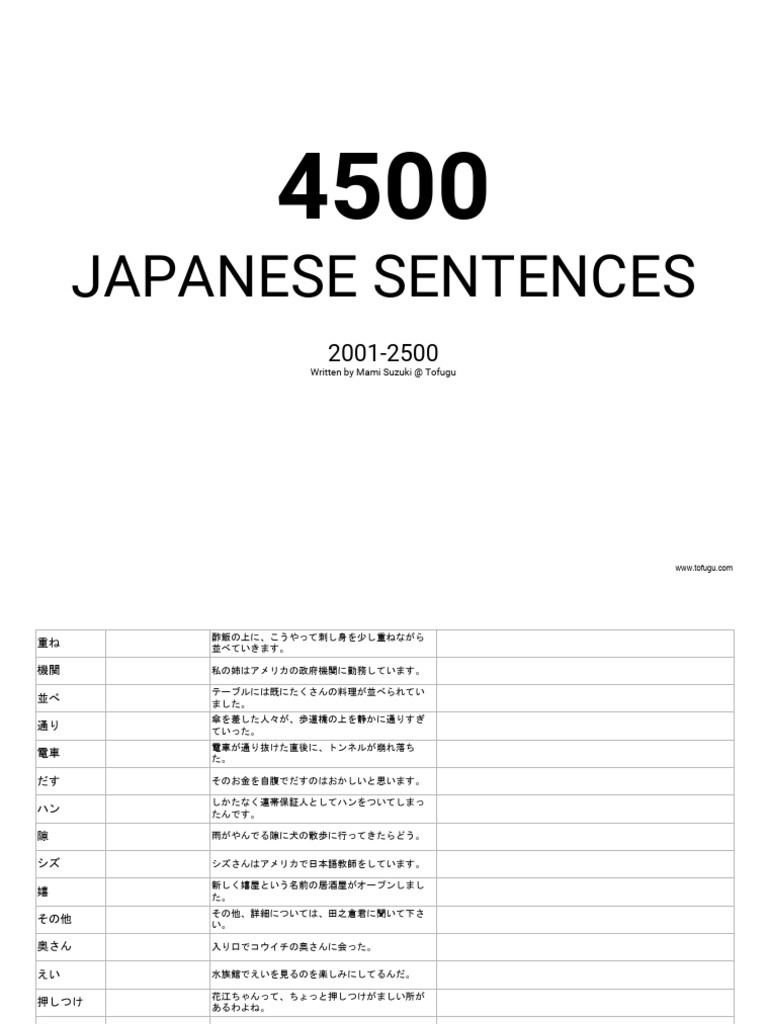 4500 Japanese Sentences 2001-2500 | PDF