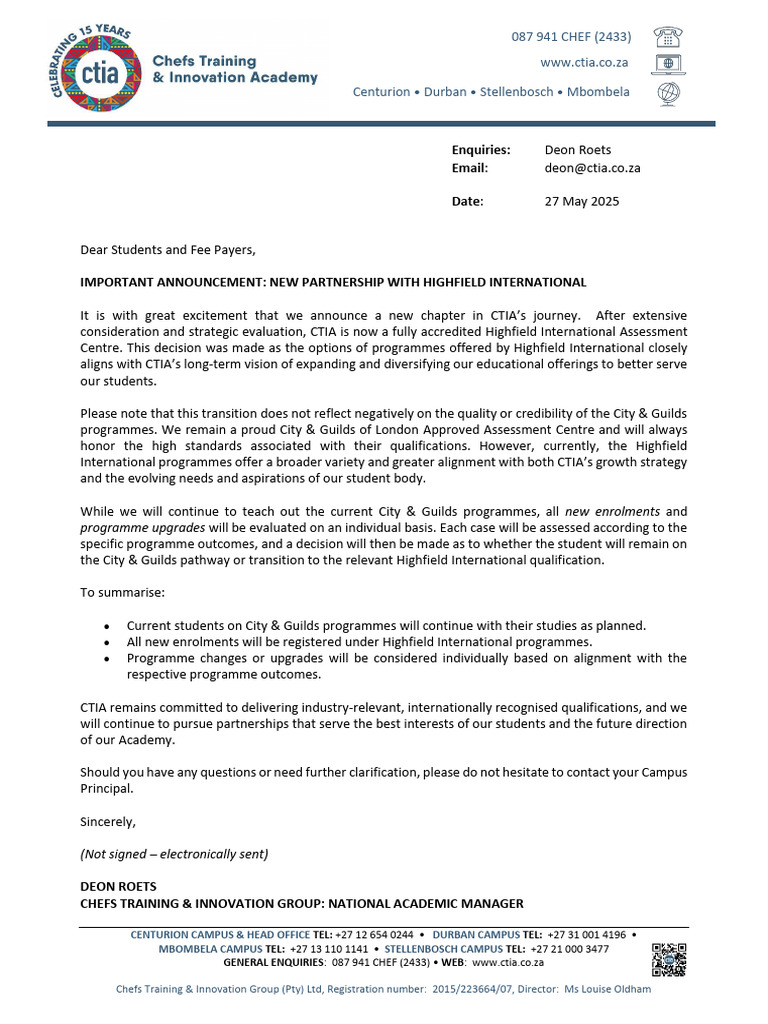 Important Announcement New Partnership With Highfield International | PDF