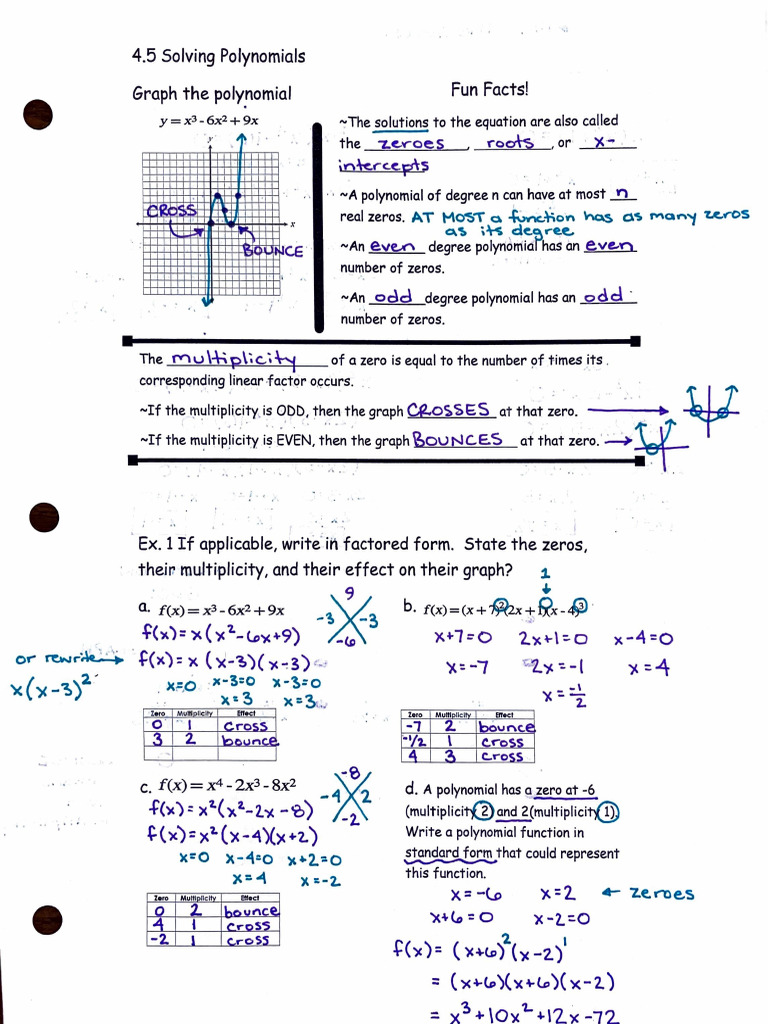 Solving Polynomial Equations and Graphs | PDF | Zero Of A Function ...