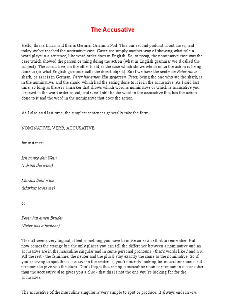 Accusative Pod PDF | PDF | Grammatical Gender | Preposition And ...