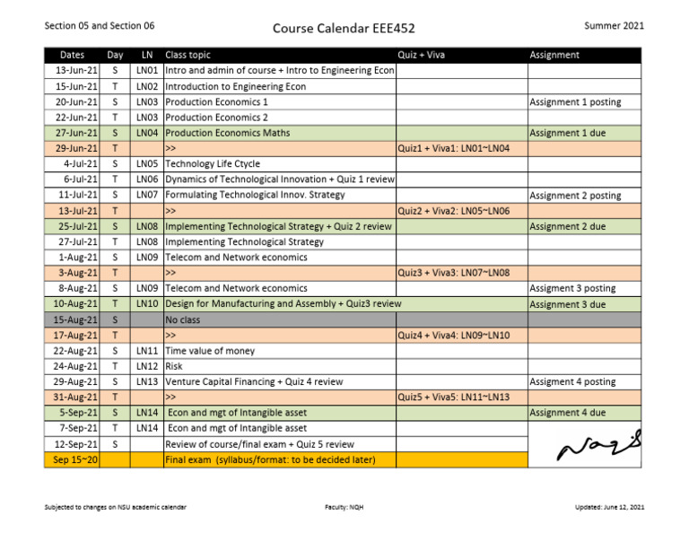 EEE452 Course Calendar 2021 Summer Section.05 06 | PDF | Balance Sheet ...