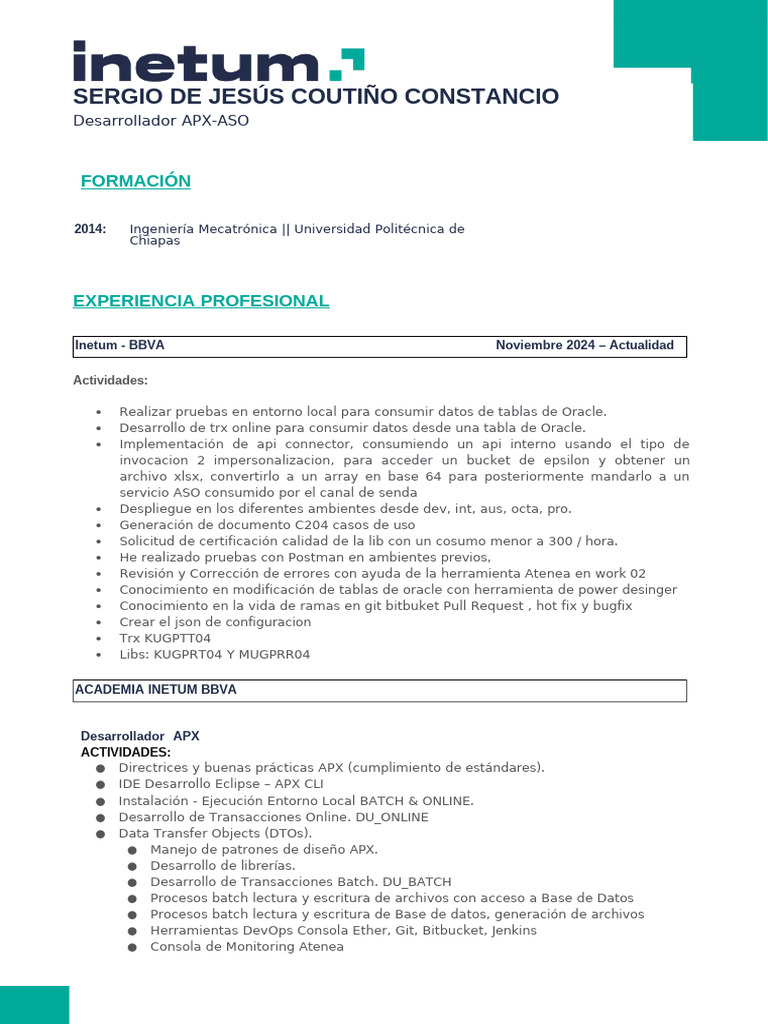 CV - Sergio Coutiño Constancio - Desarrollador Apx 2 | PDF | Bootstrap (marco frontal) | Java ...
