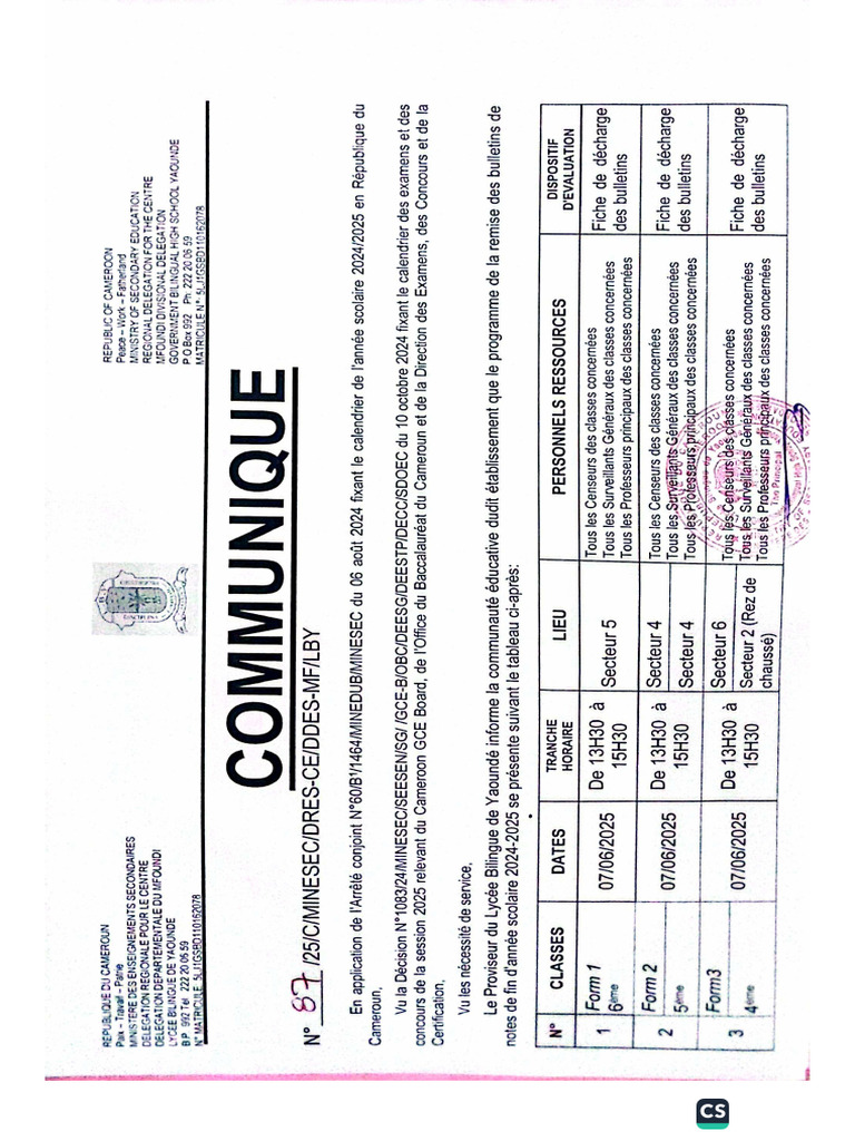 Remise Des Bulletins de Notes de Fin D'année | PDF