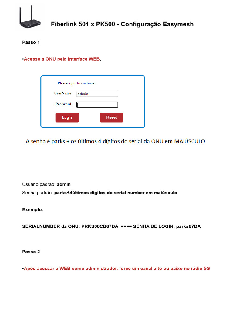 Configuração Easymesh Fiberlink 501 e PK500 | PDF | Wi-Fi | Redes de ...