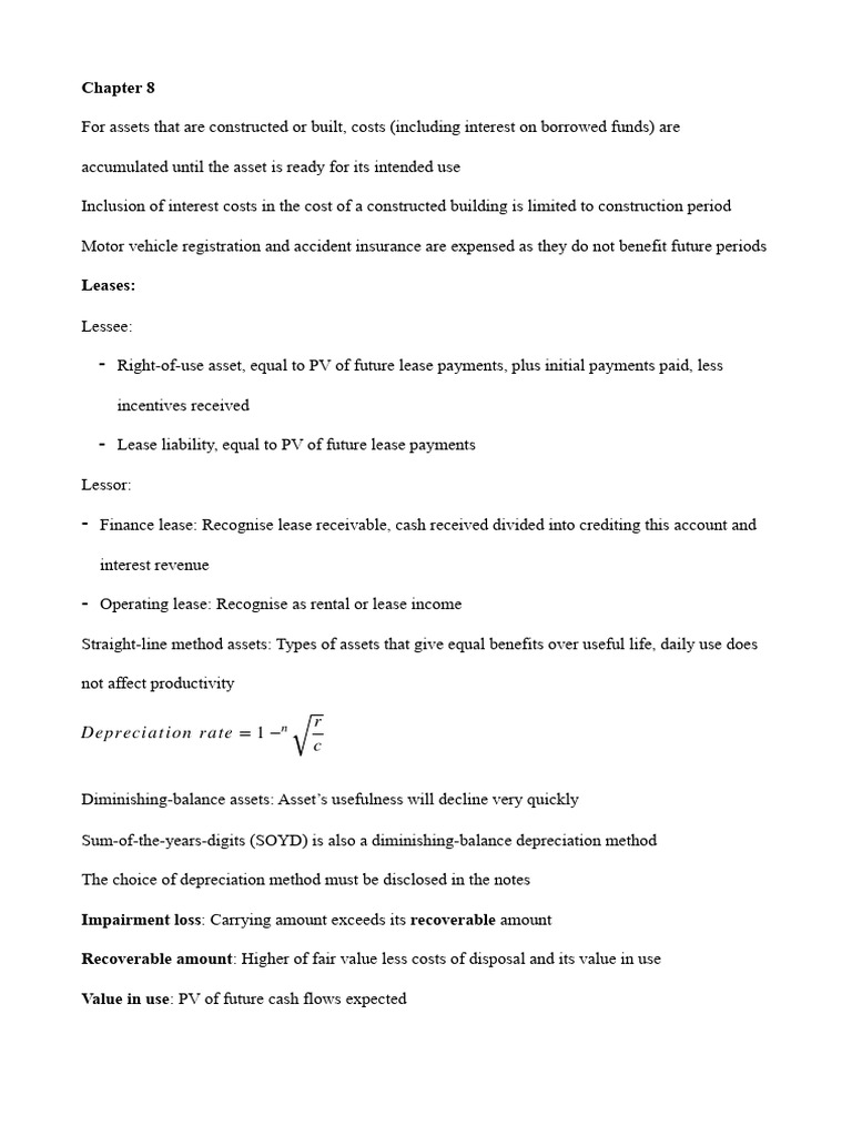 ACCT10002 WK06 ReadingNotes | PDF | Depreciation | Lease