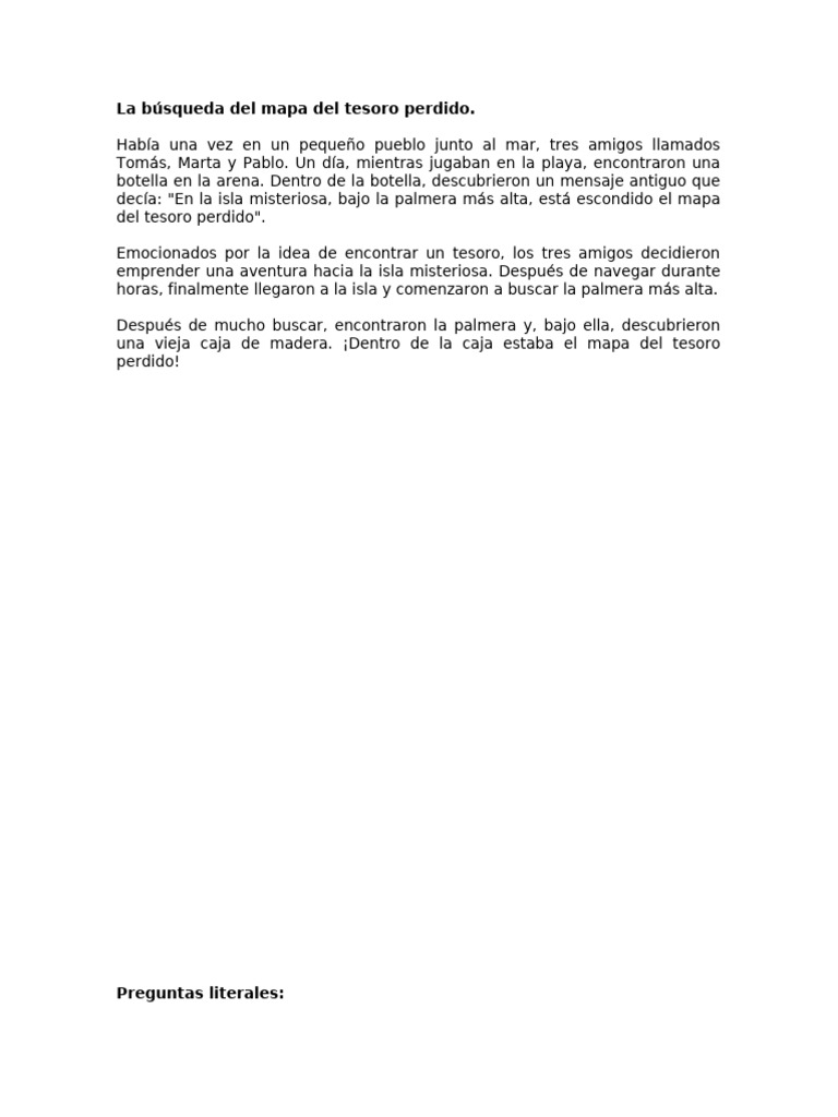Mapa del tesoro perdido: aventura infantil | PDF