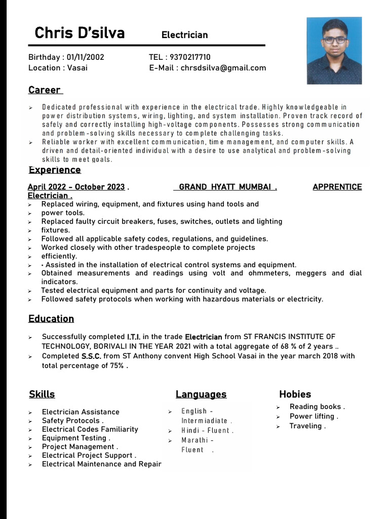 CV - Chris 2023 - 1.1 V 2 Photo | PDF