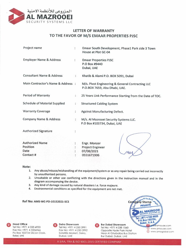 BMTC Structure Cabling Warrantee | PDF