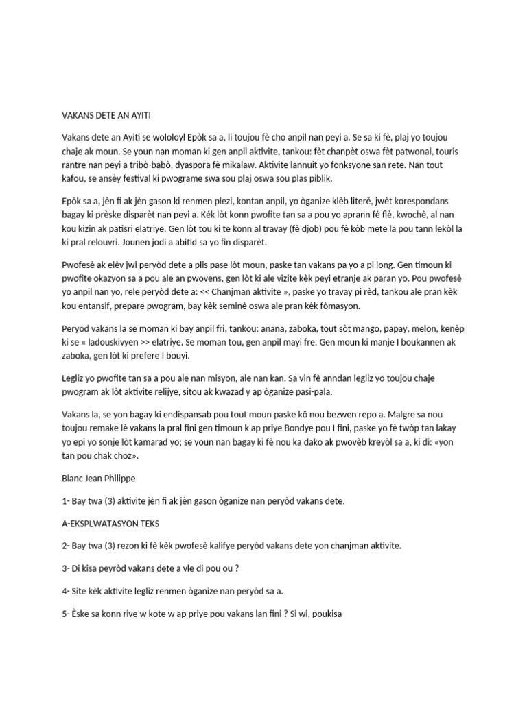 Vakans Dete An Ayiti-Wps Office | PDF