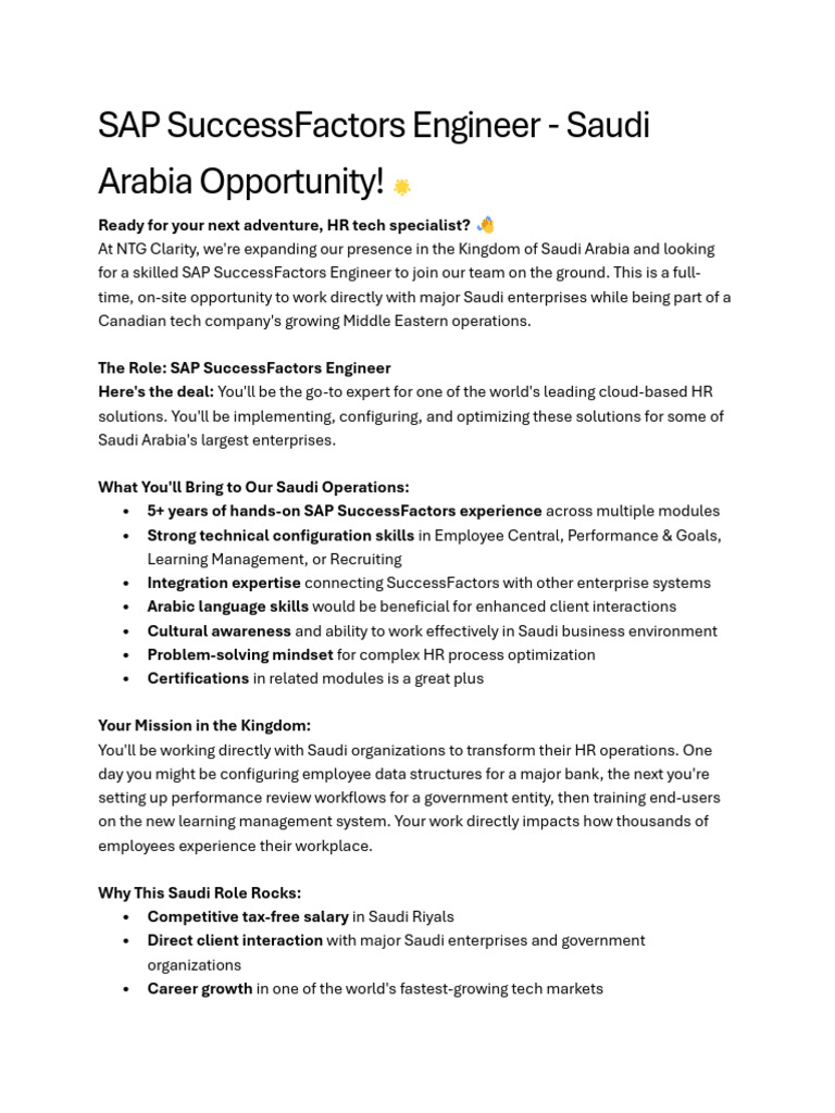 SAP SuccessFactors Engineer in Saudi Arabia | PDF | Saudi Arabia | Business