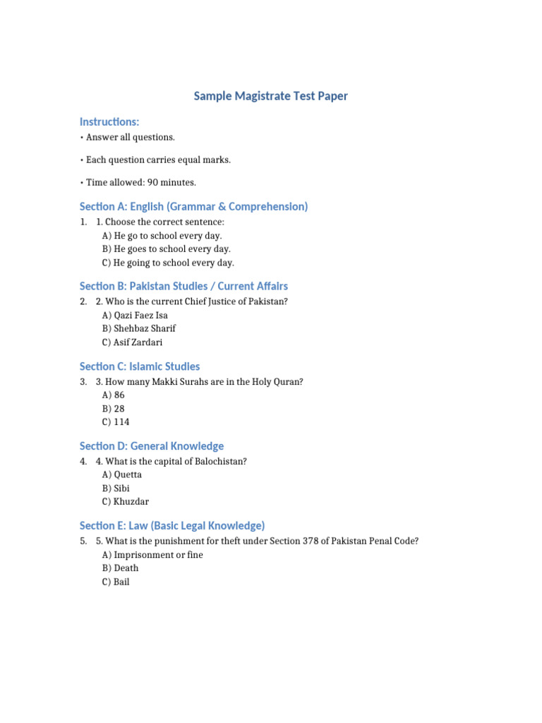 Magistrate Test Sample Paper | PDF