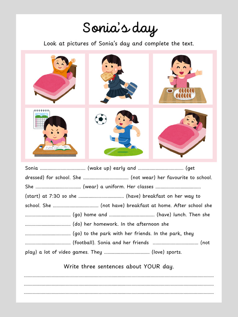 Present Simple Worksheet in Pink Illustrative Style | PDF