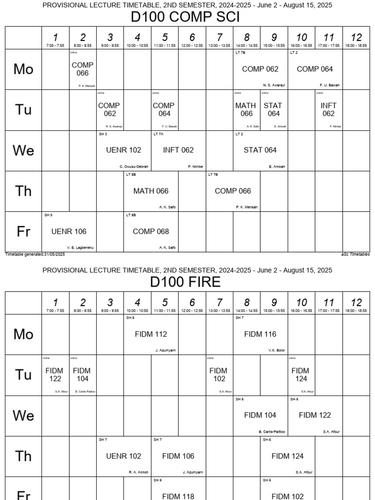 SUNYANI - Provisional Timetable - 2nd SEM - 2024-2025 | PDF