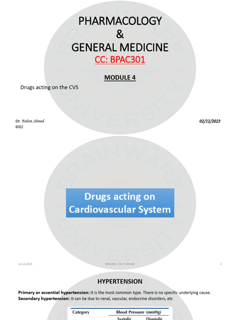 Bpac301 Module 4 Cvs Drugs | PDF | Angiology | Medical Specialties
