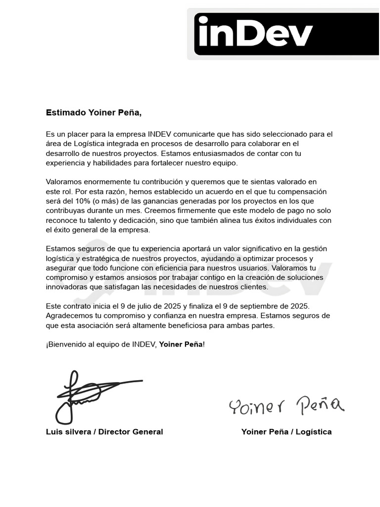 Contrato de Yoiner Peña | PDF | Logística
