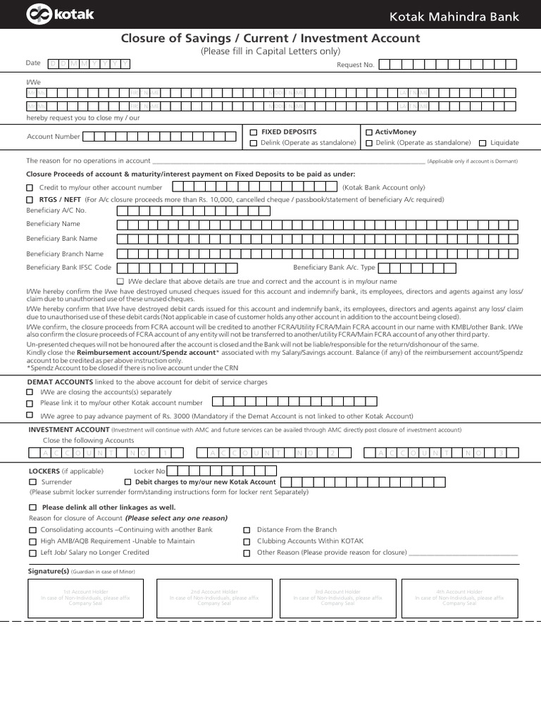 Account Closure Form For Savings Current and Investment Account | PDF ...