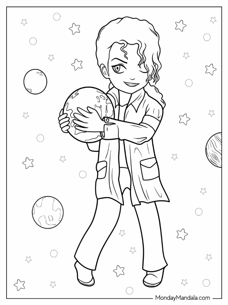 Chibi Michael Jackson Winking While Holding Earth Coloring Sheet | PDF