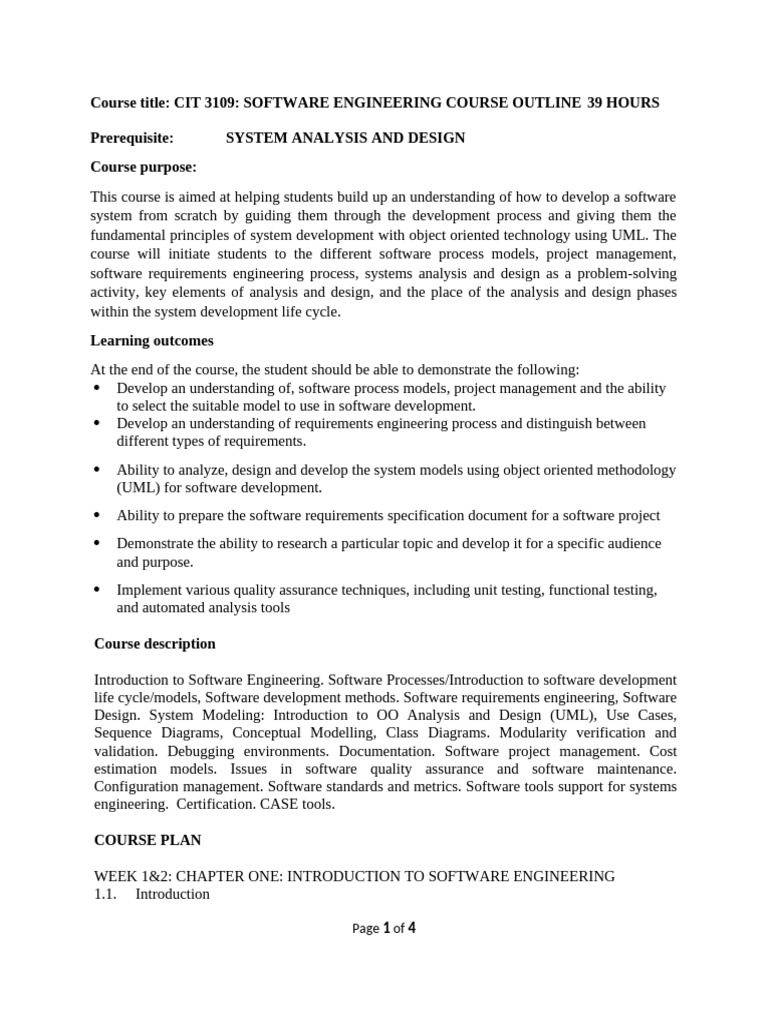 CIT 3109 Software Engineering Outline | PDF | Software Development ...