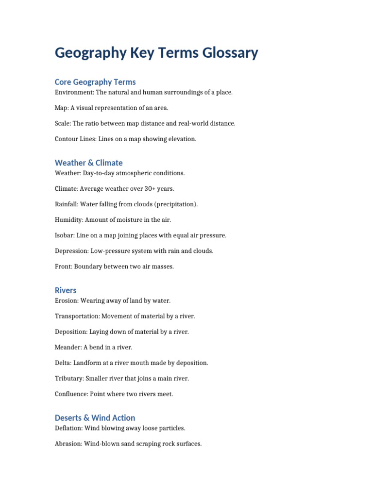 Geography Key Terms Glossary | PDF
